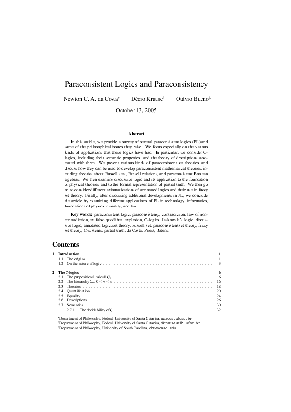 (PDF) Paraconsistent logics and paraconsistency