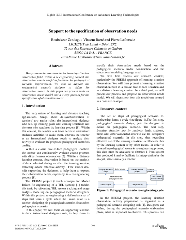 (PDF) Support to the Specification of Observation Needs