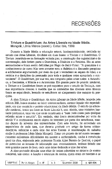 (PDF) Trivium e Quadrivium: As Artes Liberais na Idade Média. Mongelli ...
