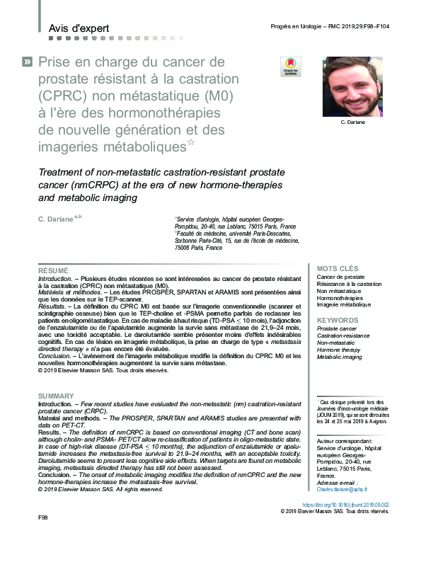 (PDF) Prise en charge du cancer de prostate résistant à la castration ...