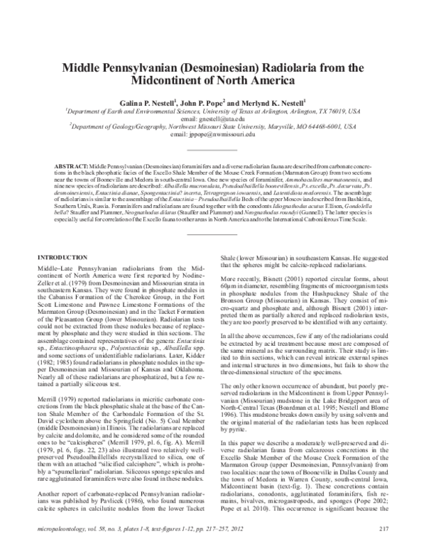 (PDF) Middle Pennsylvanian (Desmoinesian) Radiolaria from the ...