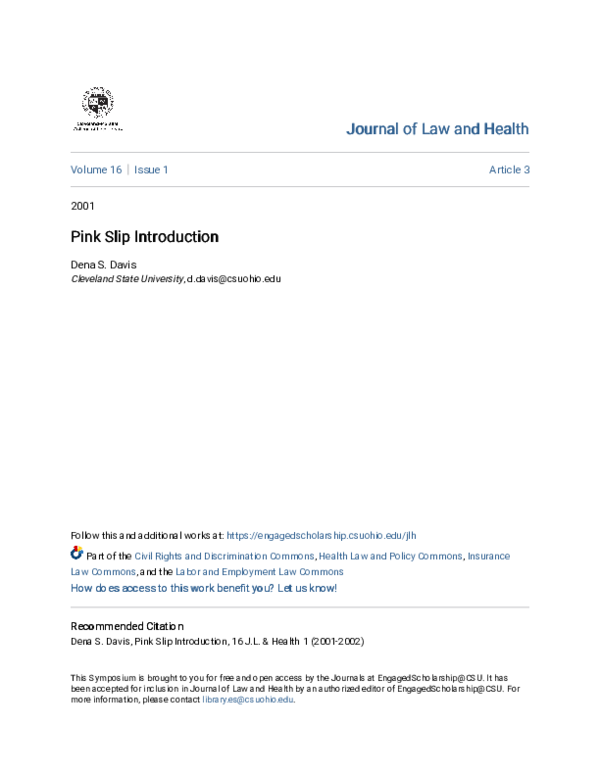 (PDF) Pink slip introduction | Dena Davis - Academia.edu
