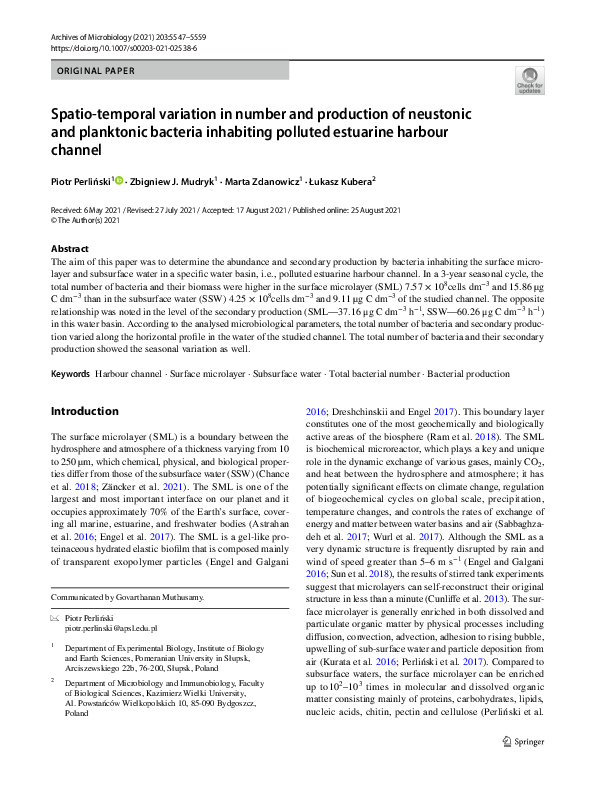 (PDF) Spatio-temporal variation in number and production of neustonic and planktonic bacteria ...