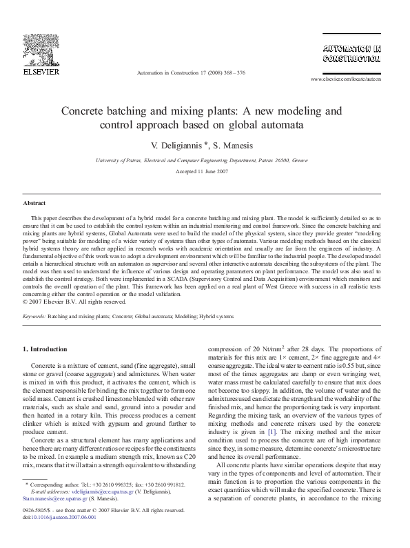 (PDF) Concrete batching and mixing plants: A new modeling and control approach based on global ...