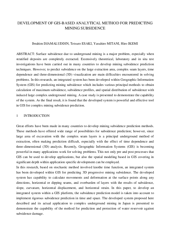 (PDF) Development of Gis-Based Analytical Method for Predicting Mining Subsidence