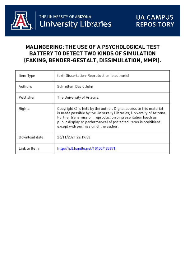 (PDF) Malingering: The Use of a Psychological Test Battery to Detect ...
