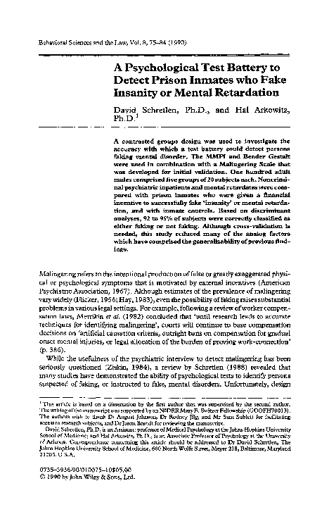 (PDF) A psychological test battery to detect prison inmates who fake ...