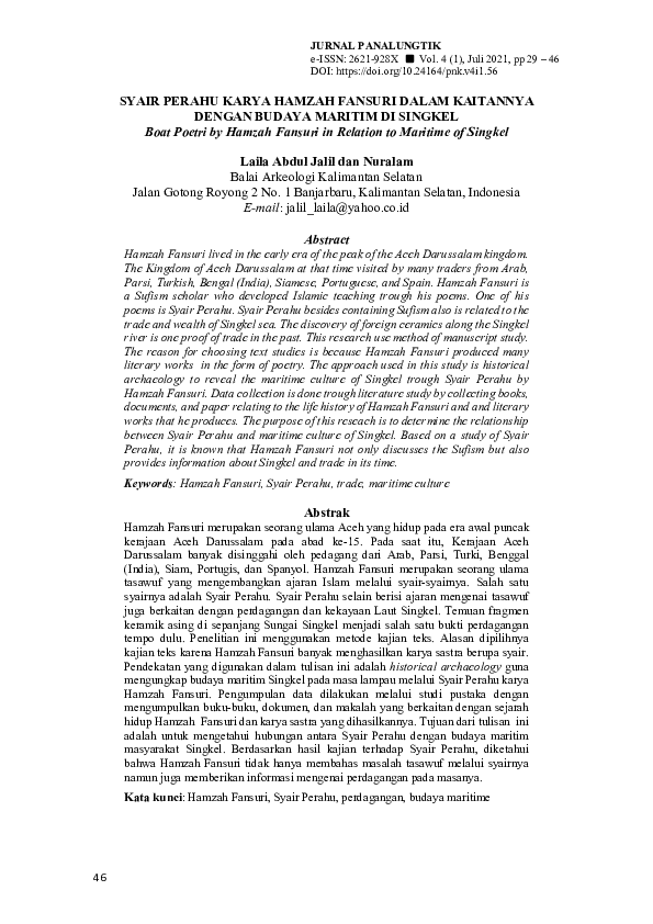 (PDF) Syair Perahu Karya Hamzah Fansuri Dalam Kaitannya Dengan Budaya ...
