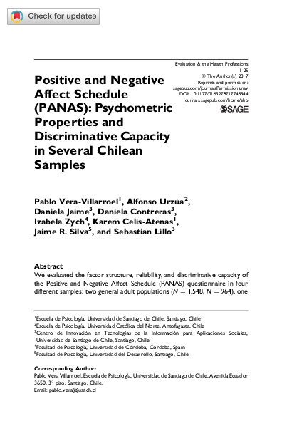 (PDF) Positive and Negative Affect Schedule (PANAS): Psychometric ...