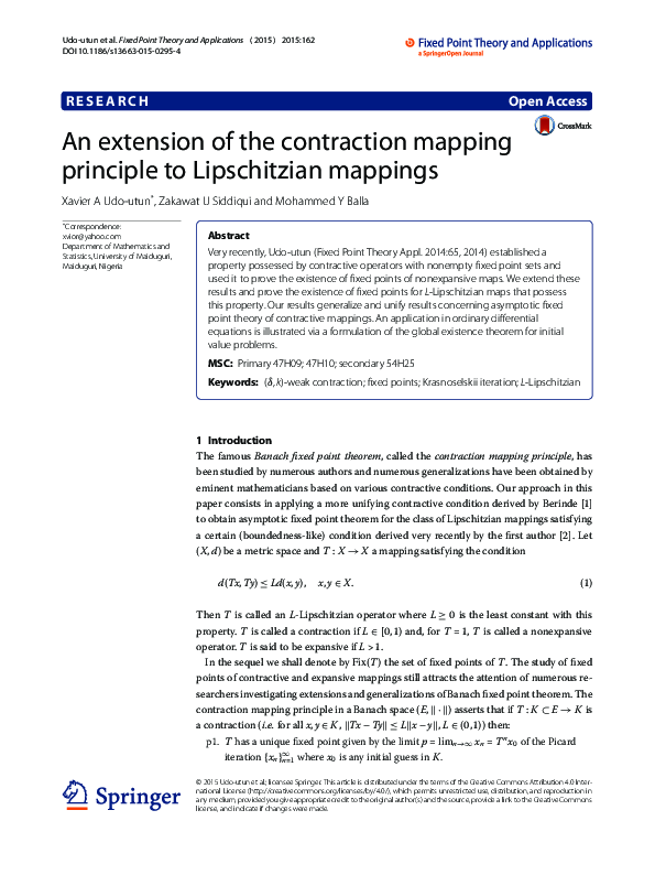 (PDF) An extension of the contraction mapping principle to Lipschitzian ...