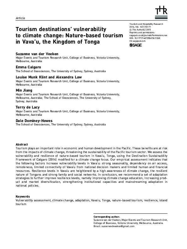 (PDF) Tourism destinations’ vulnerability to climate change: Nature ...
