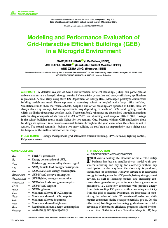 Pdf Modeling And Performance Evaluation Of Grid Interactive Efficient
