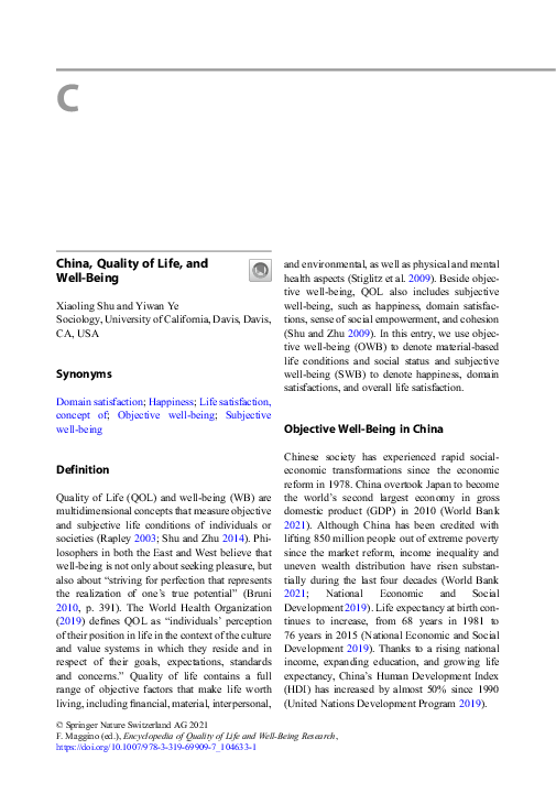 (PDF) China, Quality of Life, and Well-Being