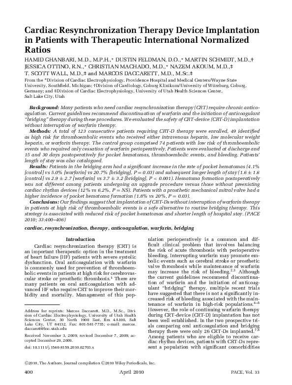 (PDF) Cardiac Resynchronization Therapy Device Implantation in Patients ...