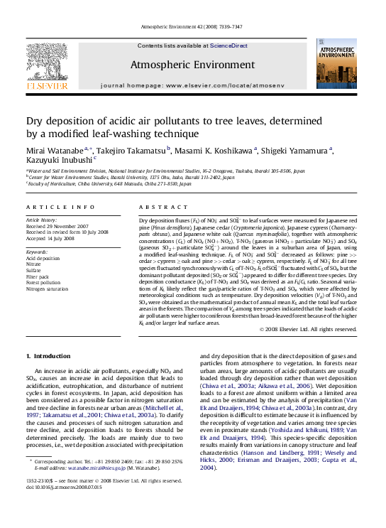 (PDF) Dry deposition of acidic air pollutants to tree leaves ...