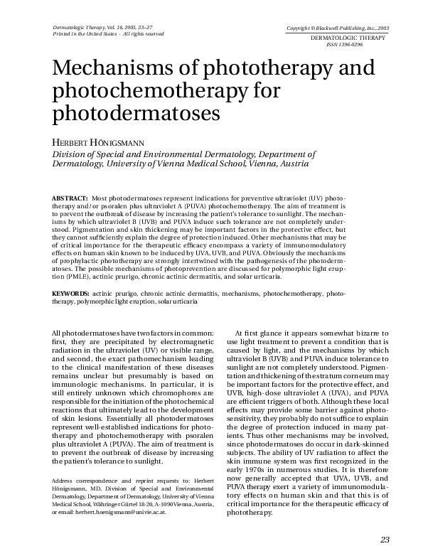 (PDF) Mechanisms of phototherapy and photochemotherapy for photodermatoses