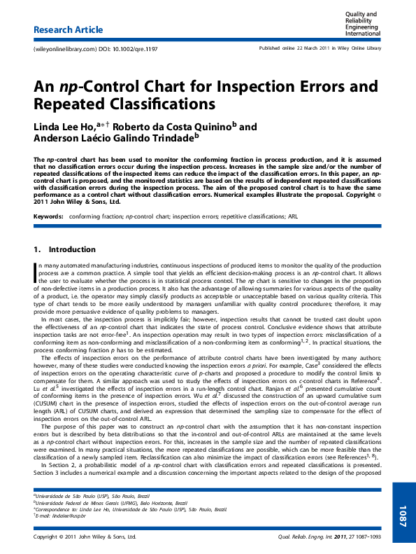 (PDF) np-Control Chart for Monitoring Inspection Errors