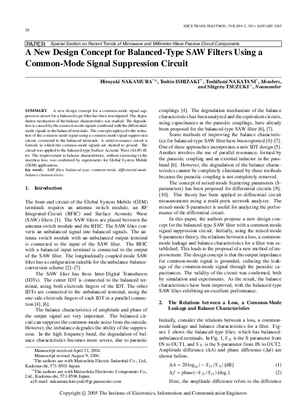 (PDF) A New Design Concept for Balanced-Type SAW Filters Using a Common ...