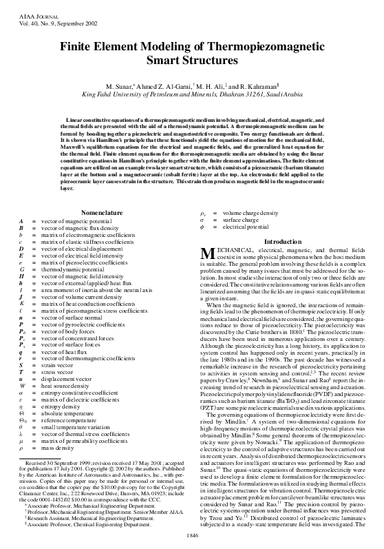 (PDF) Finite element modeling of thermopiezomagnetic smart structures