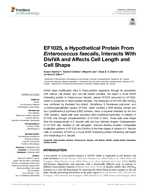 (PDF) EF1025, a Hypothetical Protein From Enterococcus faecalis ...