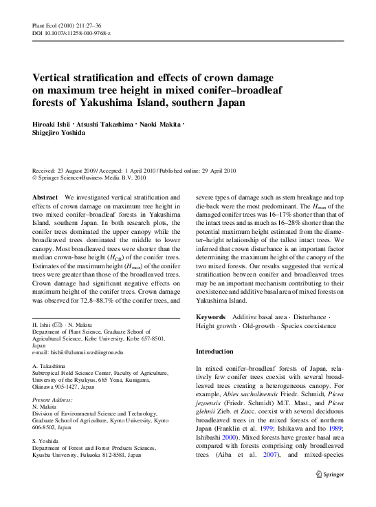 (PDF) Vertical stratification and effects of crown damage on maximum tree height in mixed ...