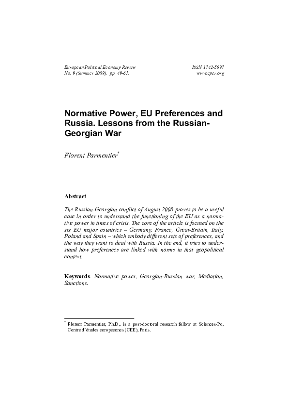 (PDF) Normative Power, EU Preferences and Russia. Lessons from the ...