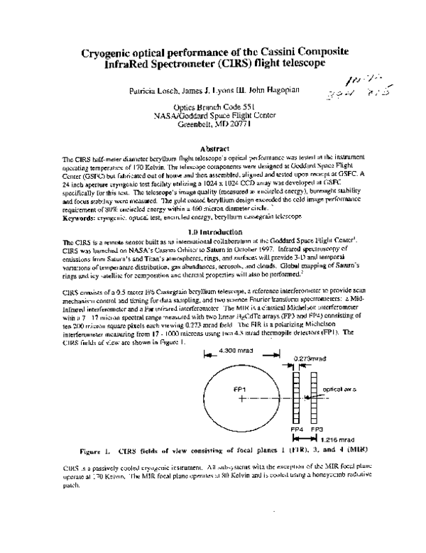 (PDF) Cryogenic optical performance of the Cassini composite infrared ...