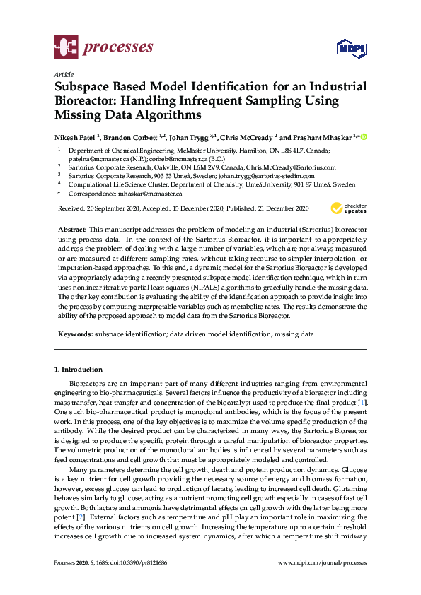 (PDF) Subspace Based Model Identification for an Industrial Bioreactor: Handling Infrequent ...