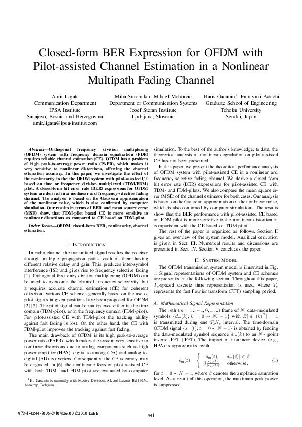 (PDF) Closed-form BER expression for OFDM with pilot-assisted channel estimation in a nonlinear ...