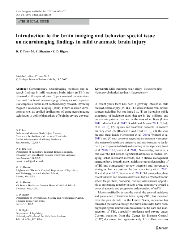(PDF) Introduction to the brain imaging and behavior special issue on neuroimaging findings in ...