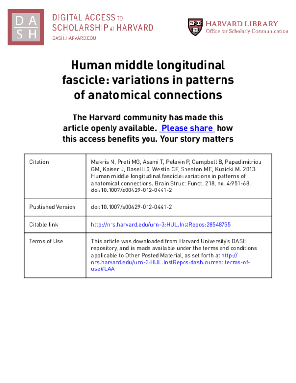 (PDF) Human middle longitudinal fascicle: variations in patterns of ...