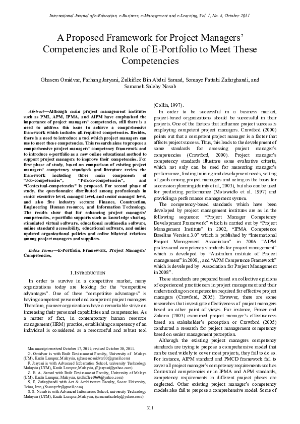 (PDF) A Proposed Framework for Project Managers' Competencies and Role ...