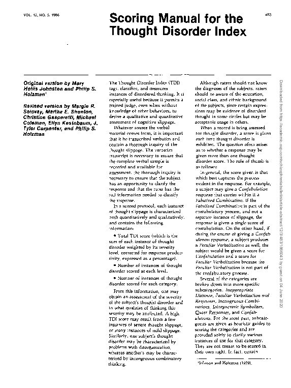 (PDF) Scoring Manual for the Thought Disorder Index