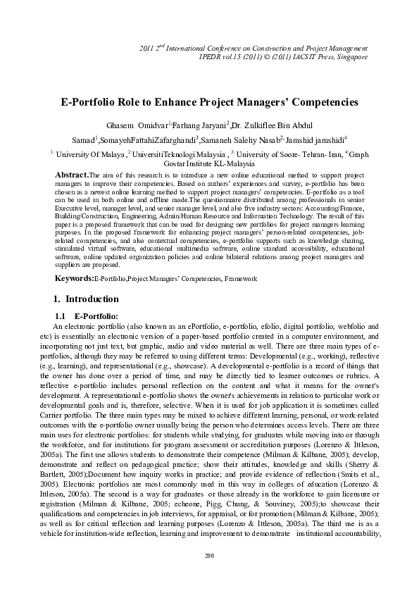 (PDF) E-Portfolio Role to Enhance Project Managers' Competencies