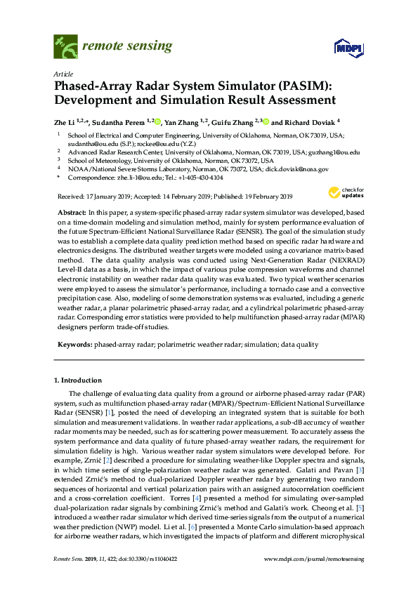 (PDF) Phased-Array Radar System Simulator (PASIM): Development and Simulation Result Assessment
