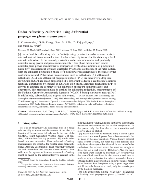 (PDF) Radar reflectivity calibration using differential propagation phase measurement