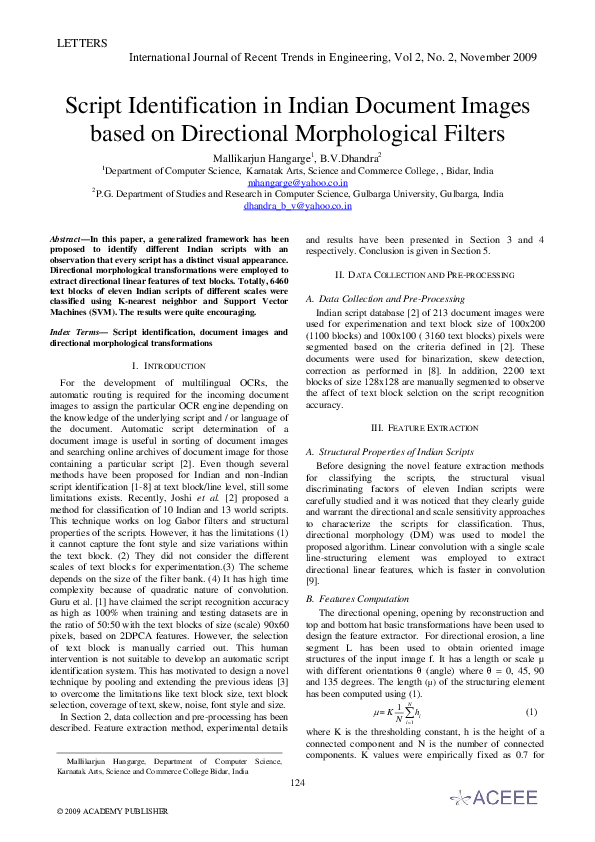 (PDF) Script Identification in Indian Document Images based on Directional Morphological Filters ...