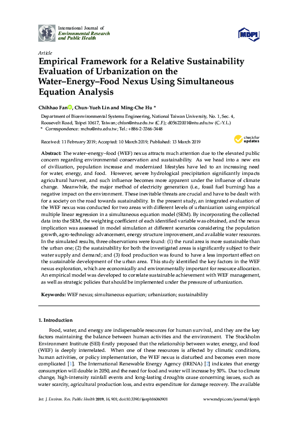 (PDF) Sustainability Assessment of Urbanization on WEF Nexus