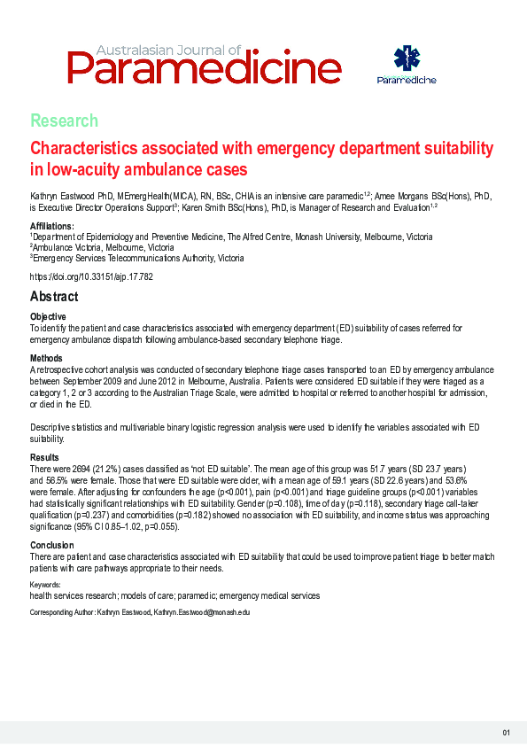 (PDF) Characteristics associated with emergency department suitability ...