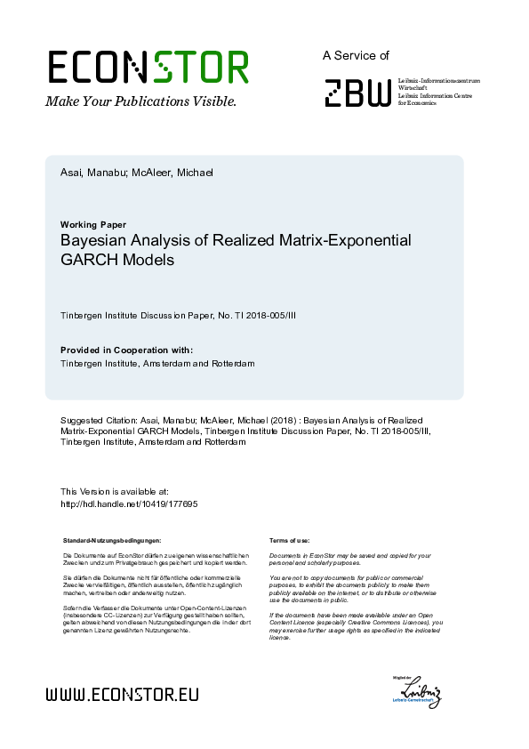 (PDF) Bayesian Analysis of Realized Matrix-Exponential GARCH Models ...