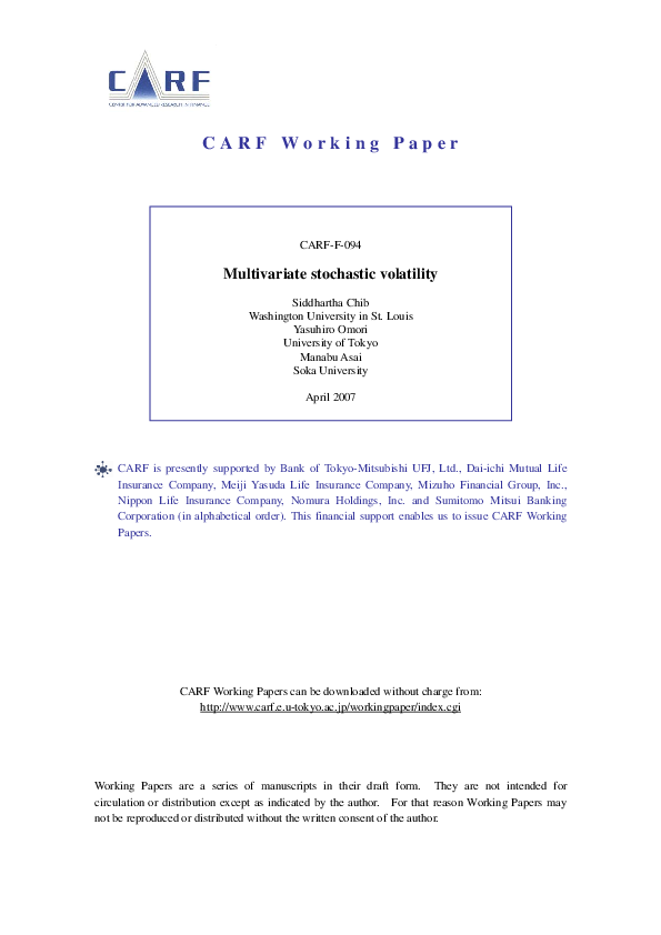 (PDF) Multivariate stochastic volatility (Revised in May 2007, Handbook ...