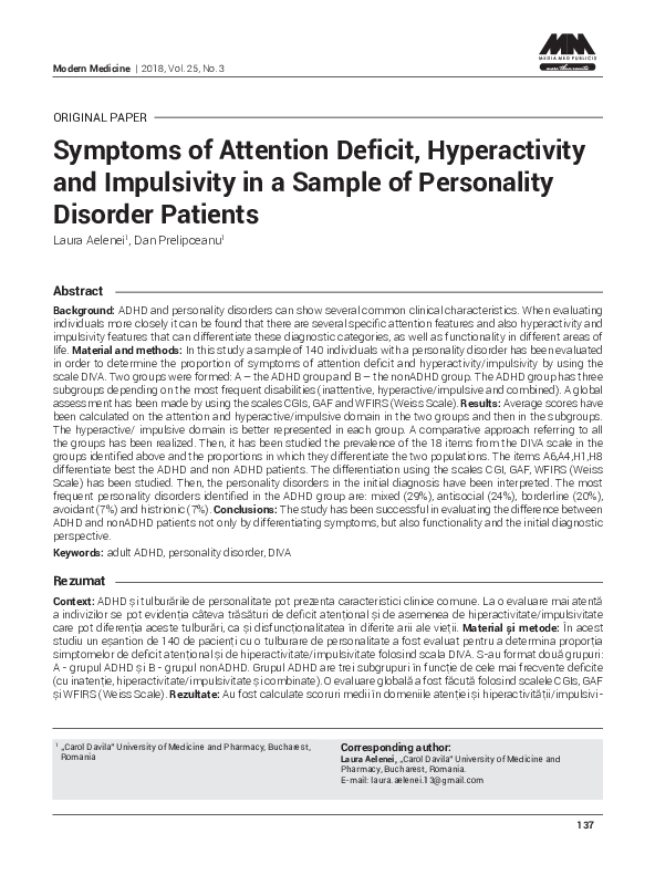 (PDF) Symptoms of Attention Deficit, Hyperactivity and Impulsivity in a ...