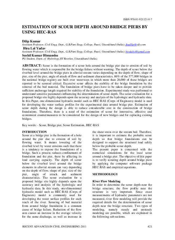 (PDF) Estimation of Scour Depth Around Bridge Piers by Using Hec-Ras
