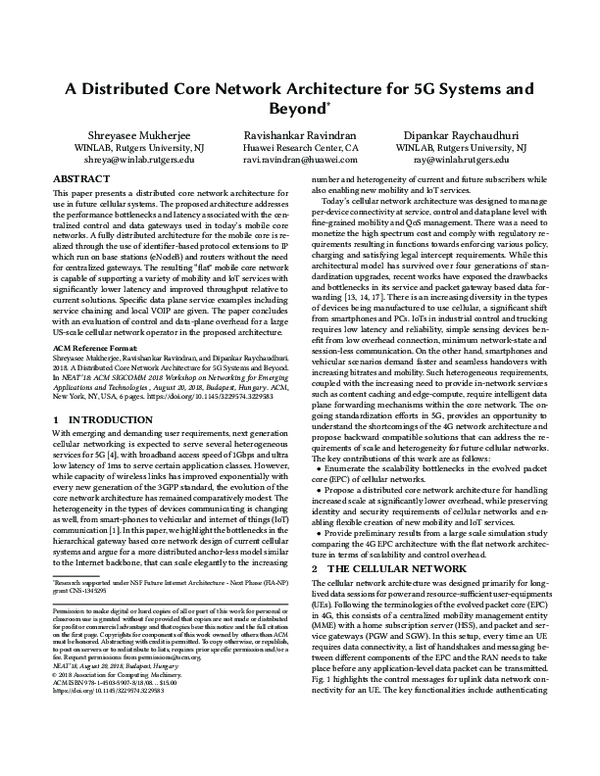 (PDF) A Distributed Core Network Architecture for 5G Systems and Beyond