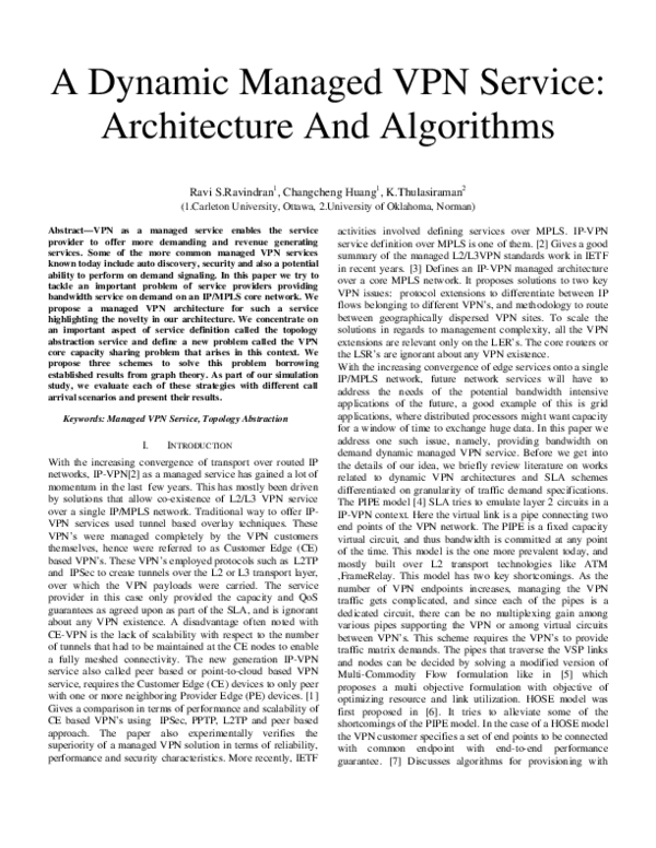 (PDF) A Dynamic Managed VPN Service: Architecture and Algorithms