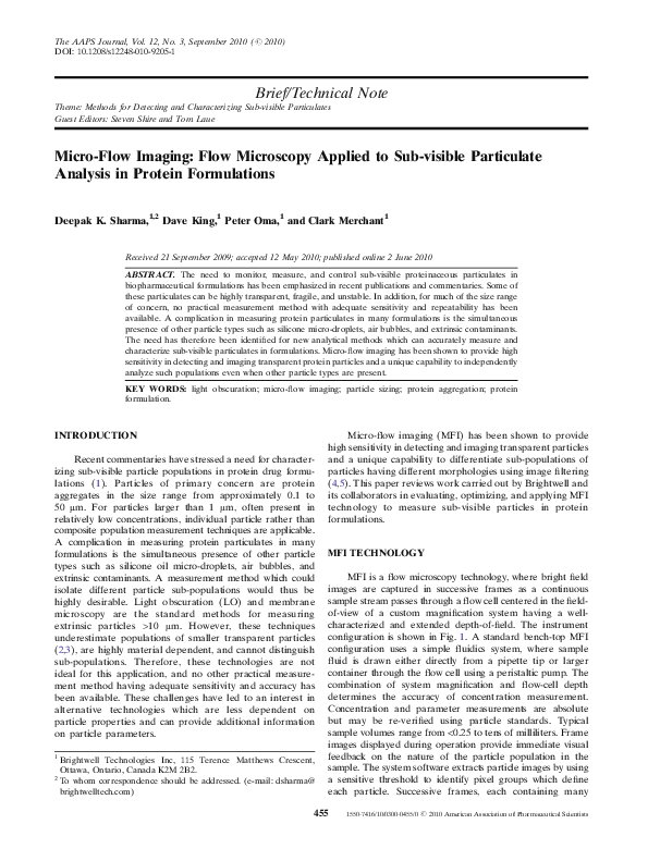(PDF) Micro-Flow Imaging: Flow Microscopy Applied to Sub-visible ...