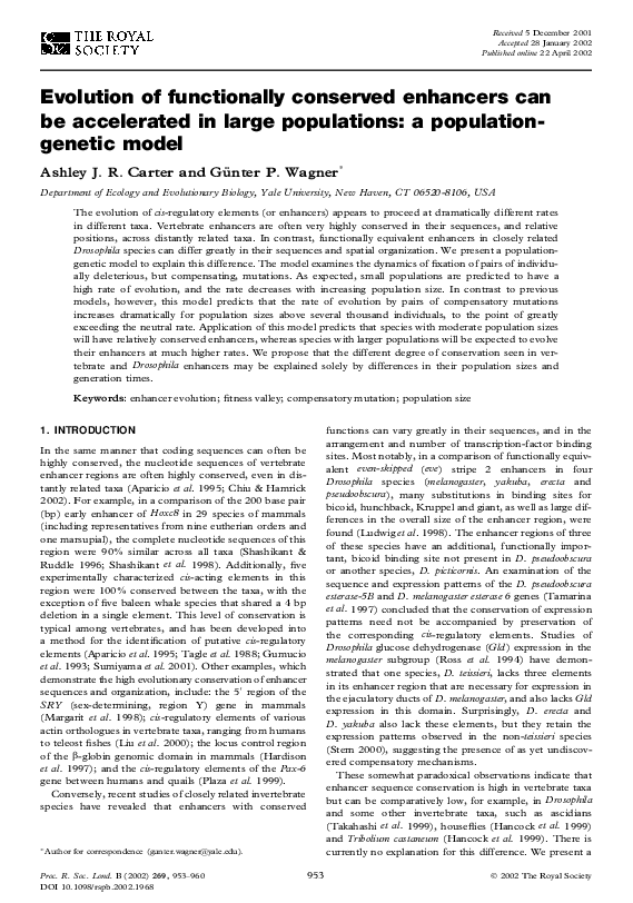 (PDF) Evolution of functionally conserved enhancers can be accelerated in large populations: a ...
