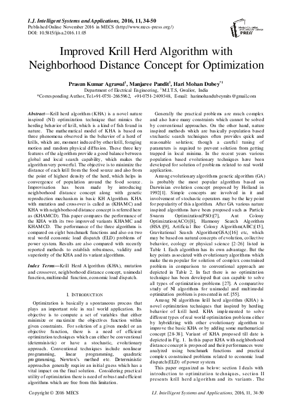 (PDF) Improved Krill Herd Algorithm with Neighborhood Distance Concept for Optimization
