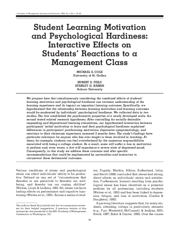 (PDF) Student Learning Motivation and Psychological Hardiness ...
