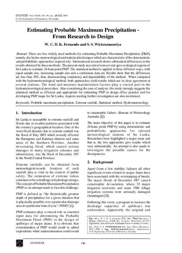 (PDF) Estimating Probable Maximum Precipitation - From Research to Design